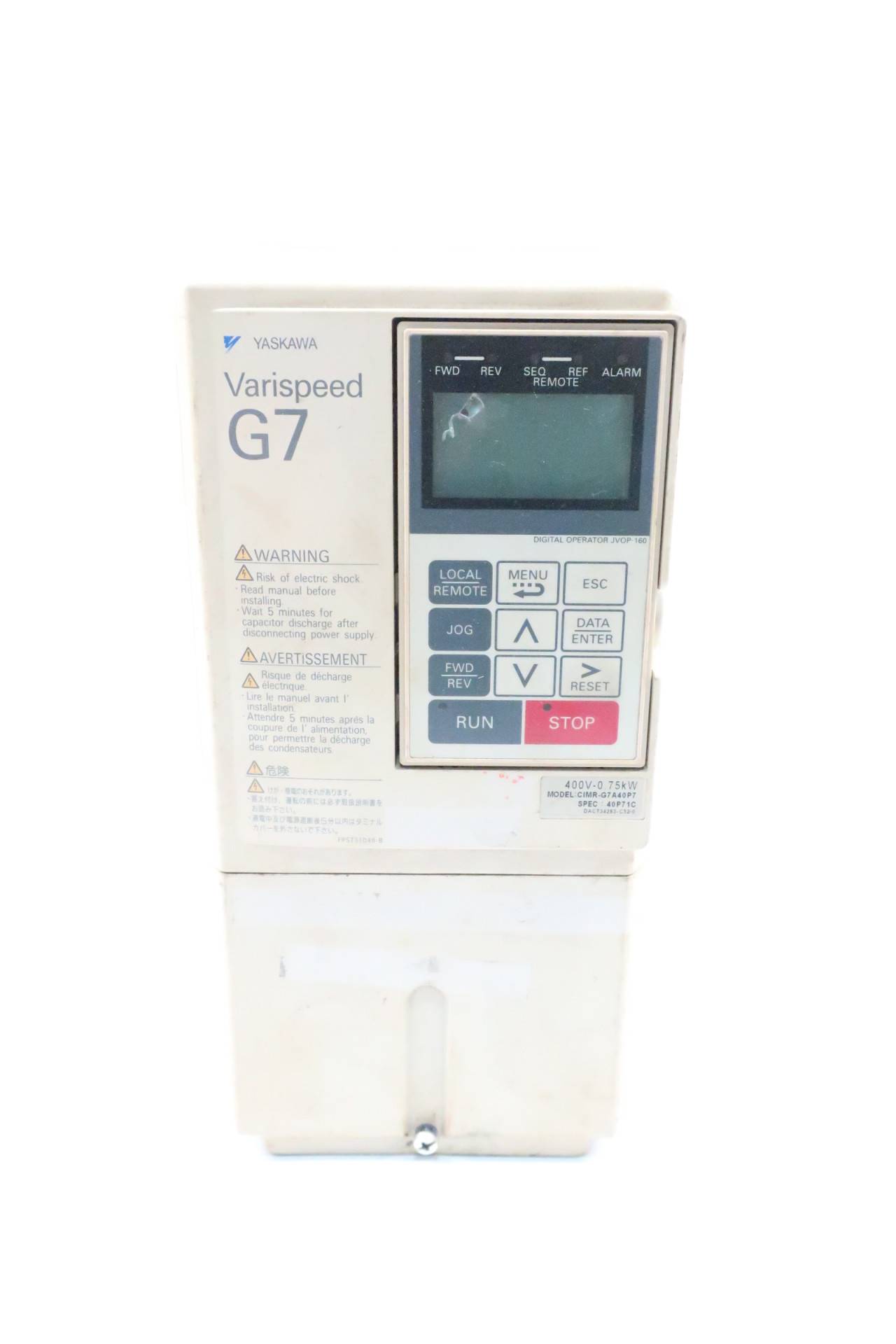 Yaskawa CIMR-G7A40P7 Varispeed G7 2.6kva 0-400hz 480v-ac Motor Drive
