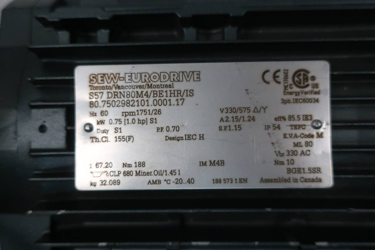 Sew Eurodrive FA77/G DRN80M4 Gearmotor 11rpm 3ph 1hp, 52% OFF