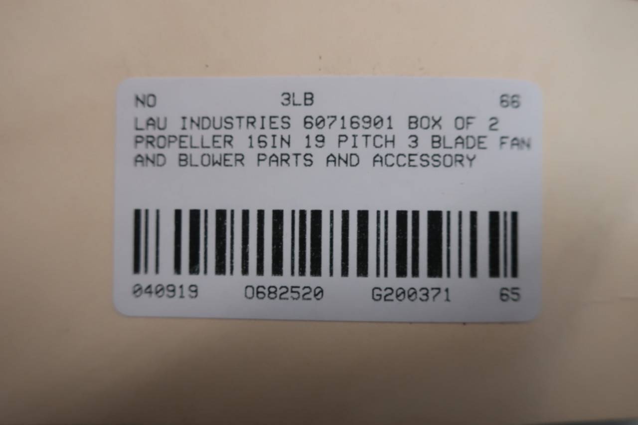 Box Of 2 Lau Industries 60716901 Propeller 16in 19 Pitch 3 Blade Box Of 2 Lau Industries 60716901 Propeller 16in 19 Pitch 3 Blade