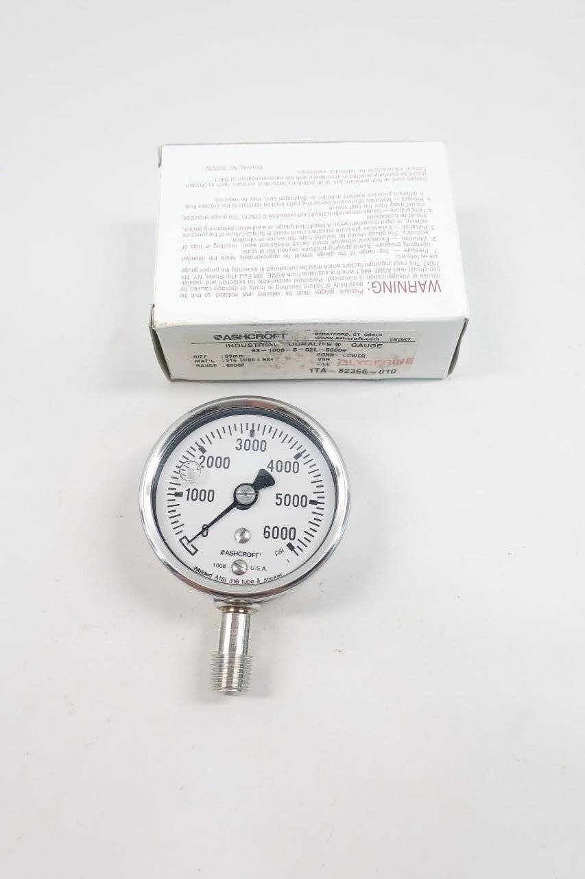 Ashcroft 63-1008-S-02L-6000 Duralife Pressure Gauge 63mm 0-6000psi 1 ...