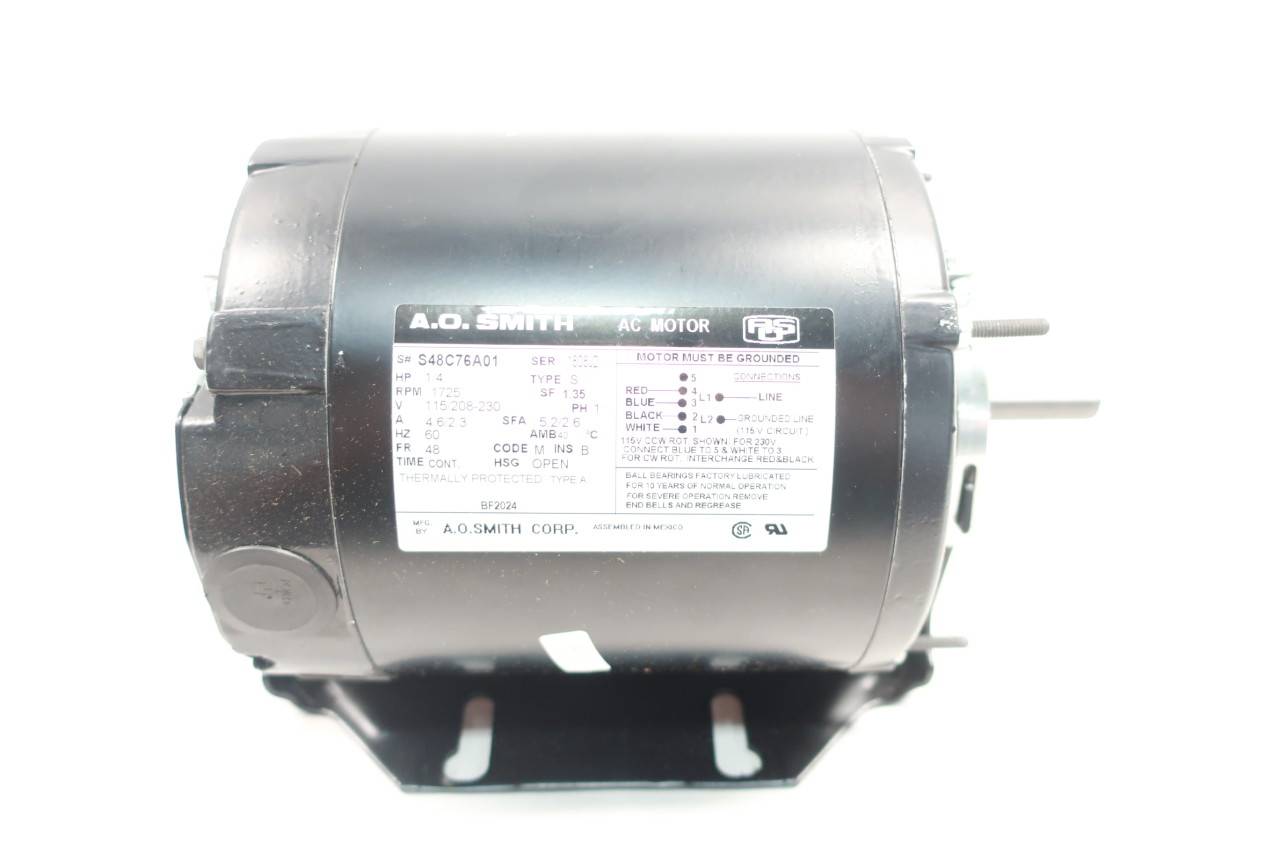 Ao Smith BF2024 Ac Motor 48 1ph 1/4hp 1725rpm 115/208-230v-ac