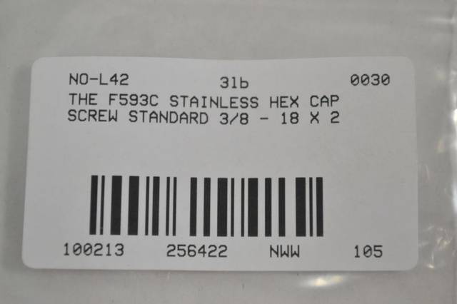LOT 42 THE F593C STAINLESS HEX CAP SCREW STANDARD 3/8 - 18 X 2 B256422