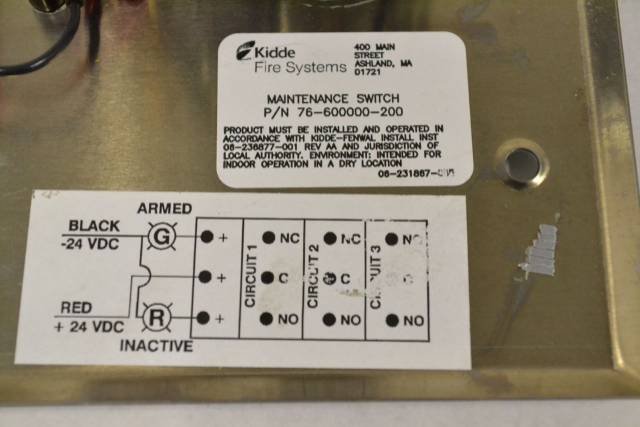 KIDDE FIRE SYSTEMS 76-600000-200 KEY SUPPRESSION MAINTENANCE SWITCH B296787