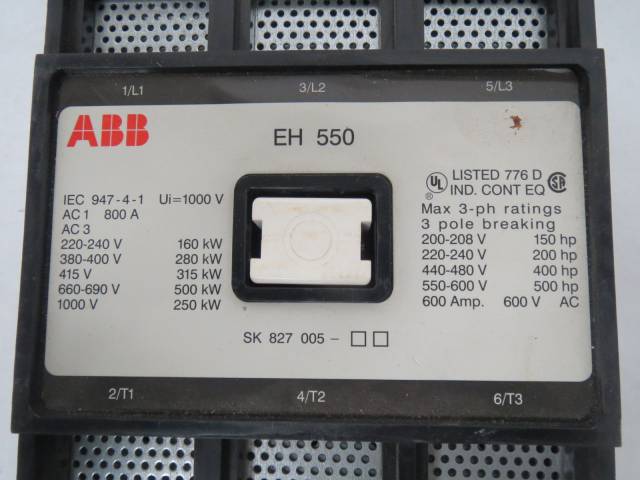 ABB EH 550 3PH 3P AC 120V-AC 500HP 600A AMP CONTACTOR B318231
