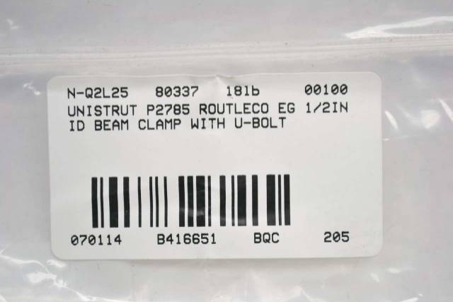 LOT 25 UNISTRUT P2785 ROUTLECO EG 1/2IN ID BEAM CLAMP WITH U-BOLT B416651