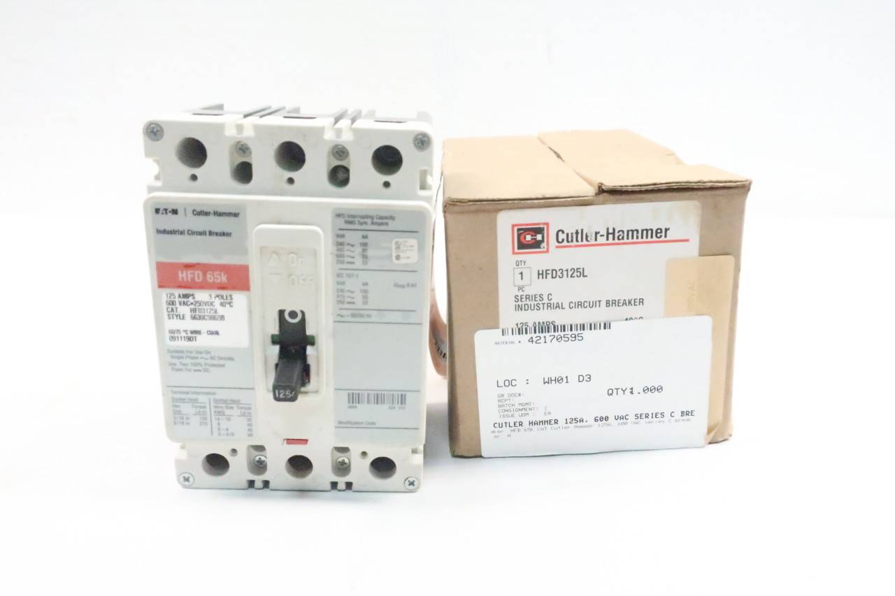 Cutler Hammer HFD3125L Molded Case Circuit Breaker 3p 125a Amp 600v-ac