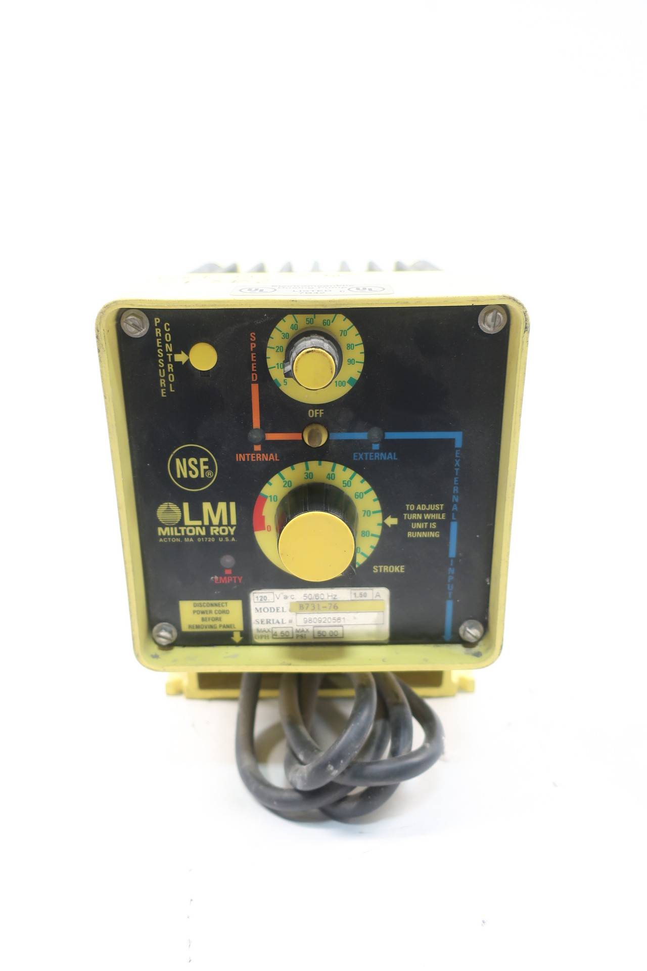 Lmi Milton Roy B731-76 Metering Pump 4.5gph 50psi 120v-ac