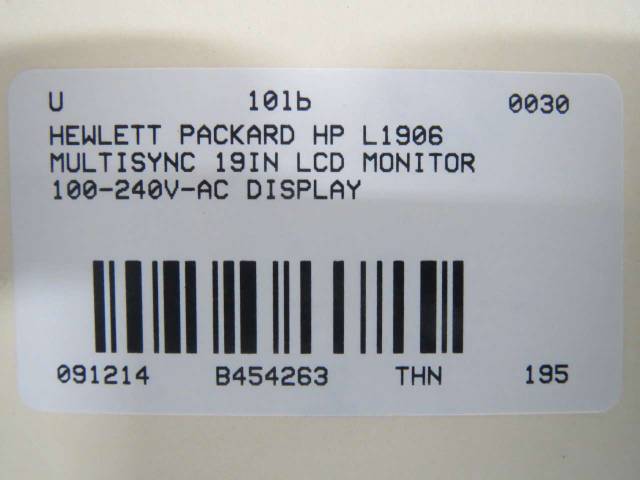 HEWLETT PACKARD HP L1906 MULTISYNC 19IN LCD MONITOR 100-240V-AC DISPLAY ...