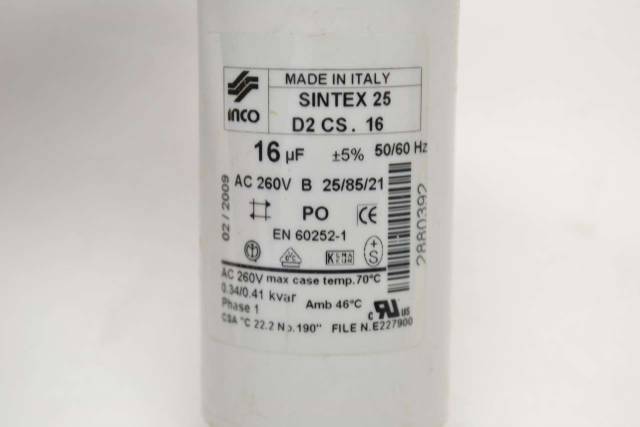 INCO D2 CS.16 SINTEX 25 PRESSURE WASHER 260V-AC 16UF CAPACITOR B487154