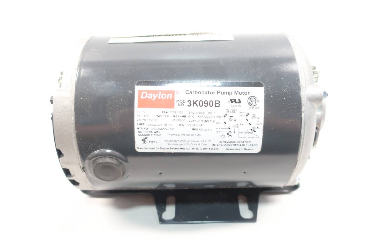 Dayton 3K090B Ac Motor 48yz 1ph 1/2hp 1725rpm 115/230v-ac