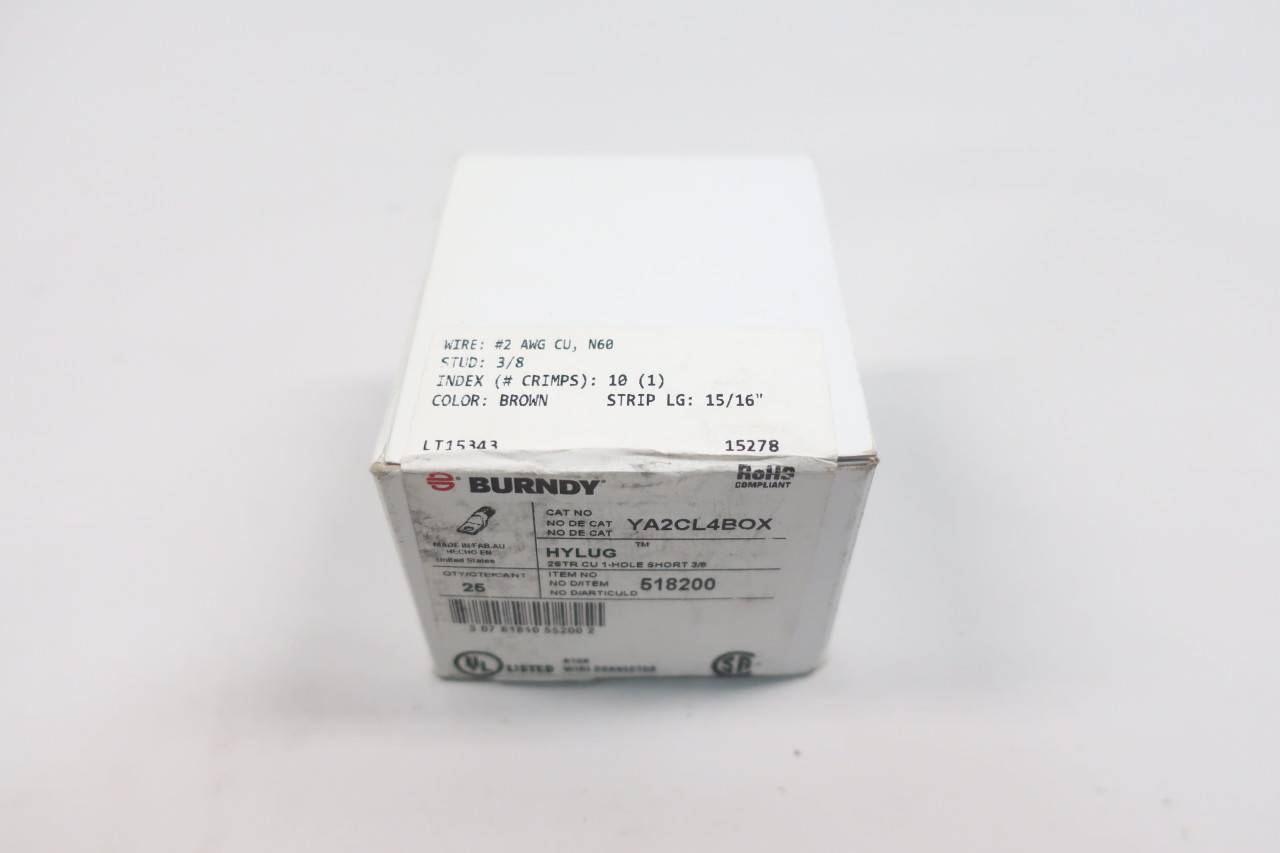 Box Of 25 Burndy YA2CL4BOX Hylug 2str Compression Connector