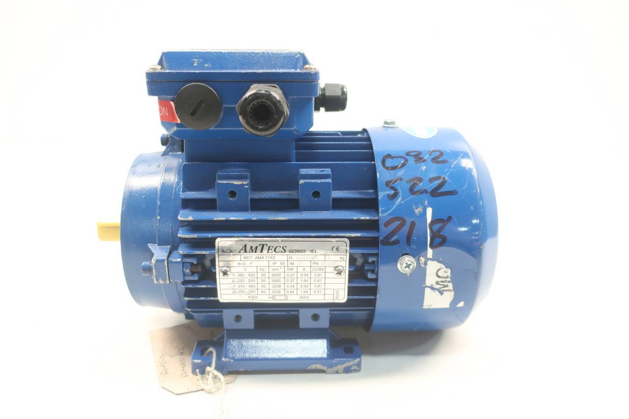 Amtecs AMA71K2 Motor 3ph 0.44kw 3228rpm 250-280/440-480v-ac