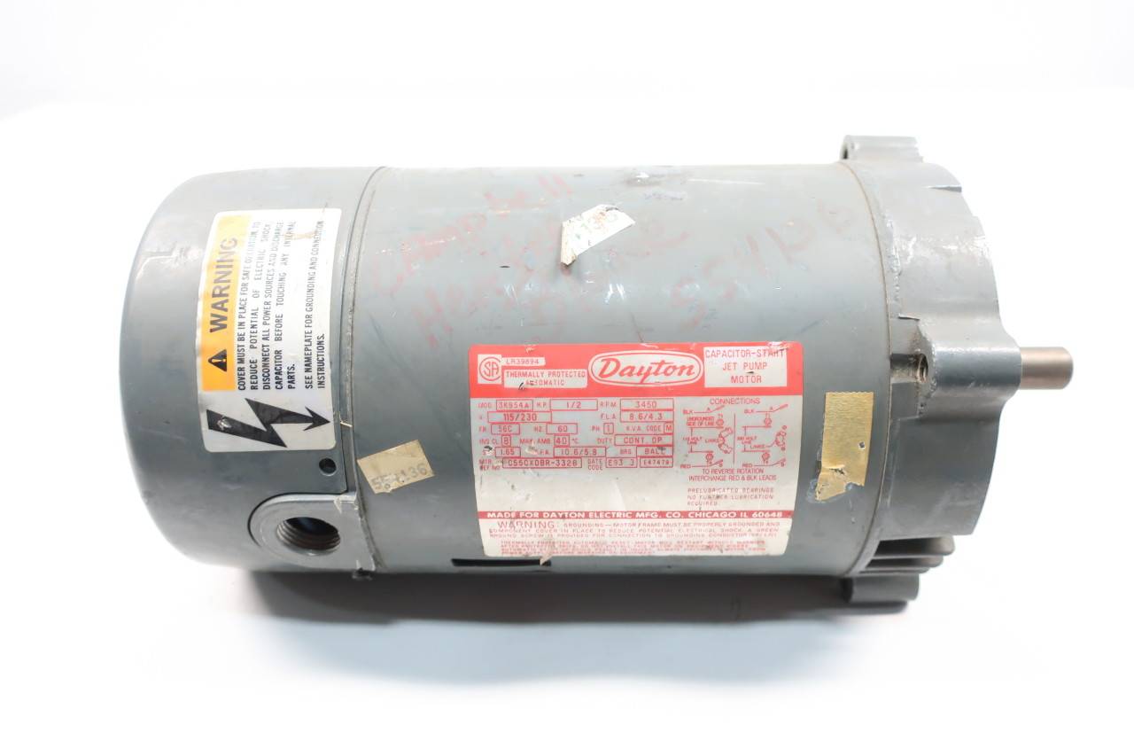 Dayton 3K954A Motor 56c 1ph 1/2hp 3450rpm 115/230v-ac