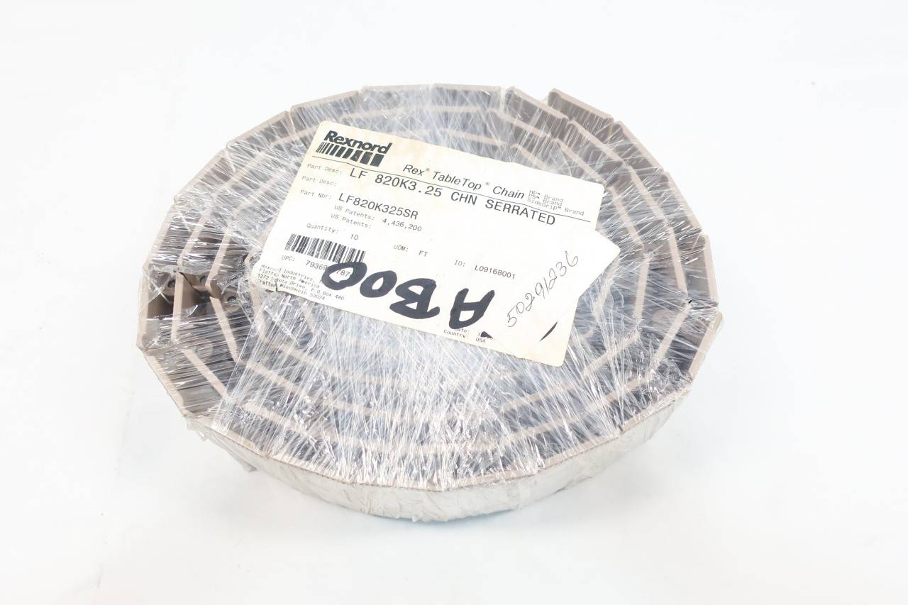 Rexnord LF820K325SR Tabletop Conveyor Chain 10ft 1-1/2in 3-1/4in