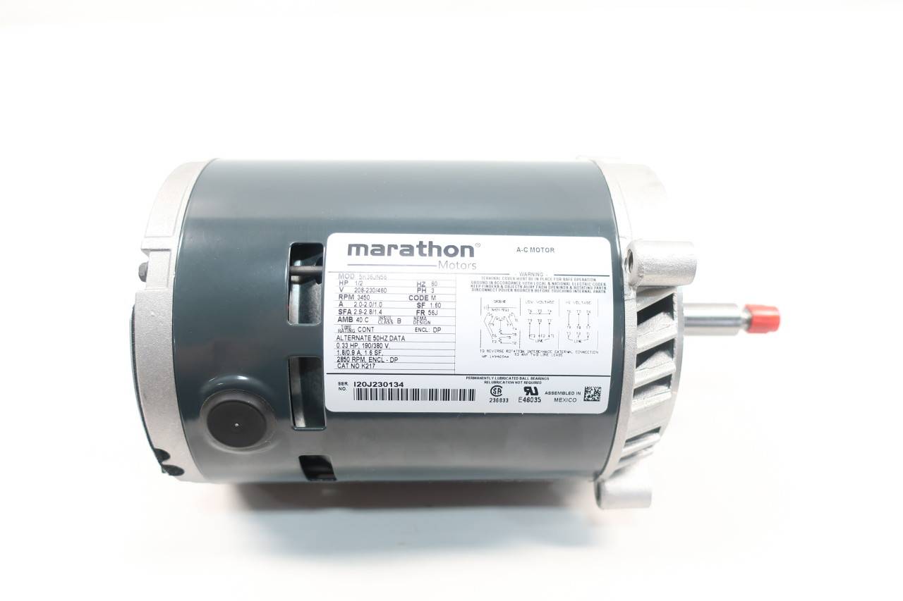 Marathon 5K36JN56 Motor 56j 3ph 1/2hp 3450rpm 208-230/460v-ac