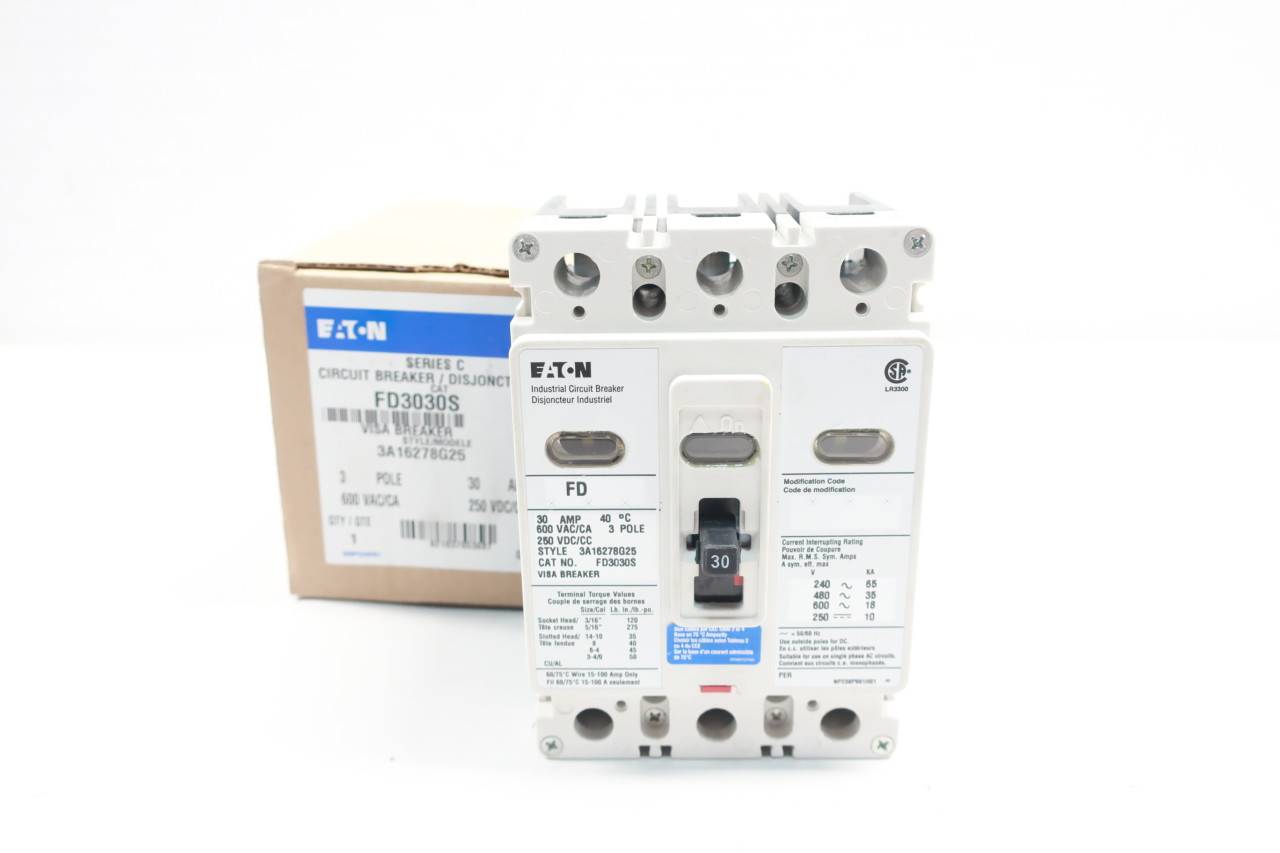 Eaton FD3030S Molded Case Circuit Breaker 3p 30a Amp 600v-ac