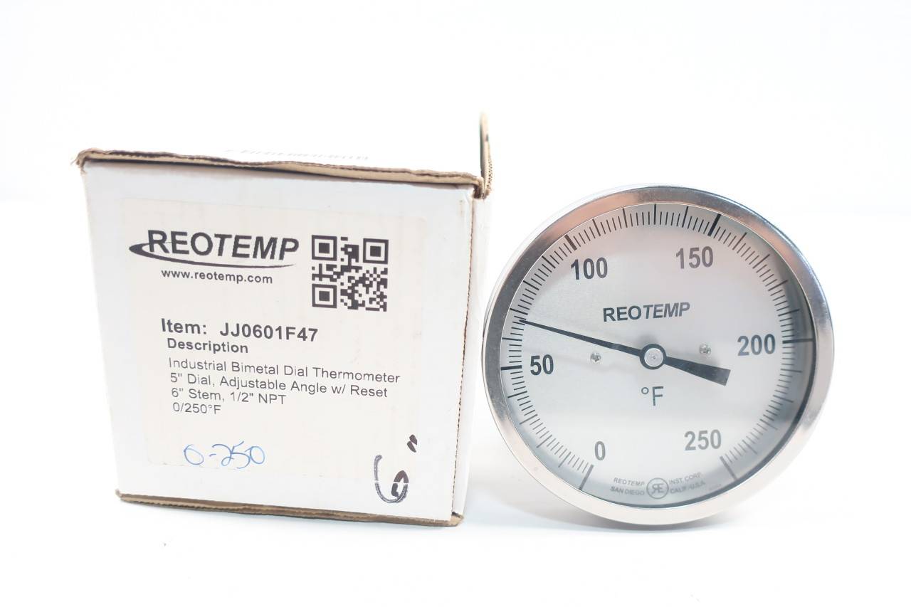 Reotemp JJ0601F47 Bimetal Thermometer 5in 6in 0-250f 1/2in Npt