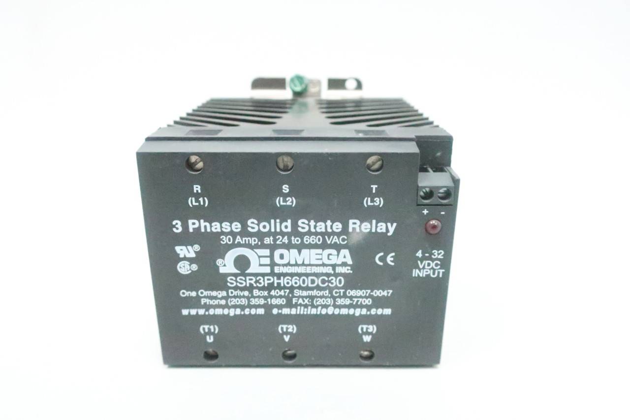 Omega SSR3PH660DC30 Solid State Relay 4-32v-dc 30a Amp 24-660v-ac