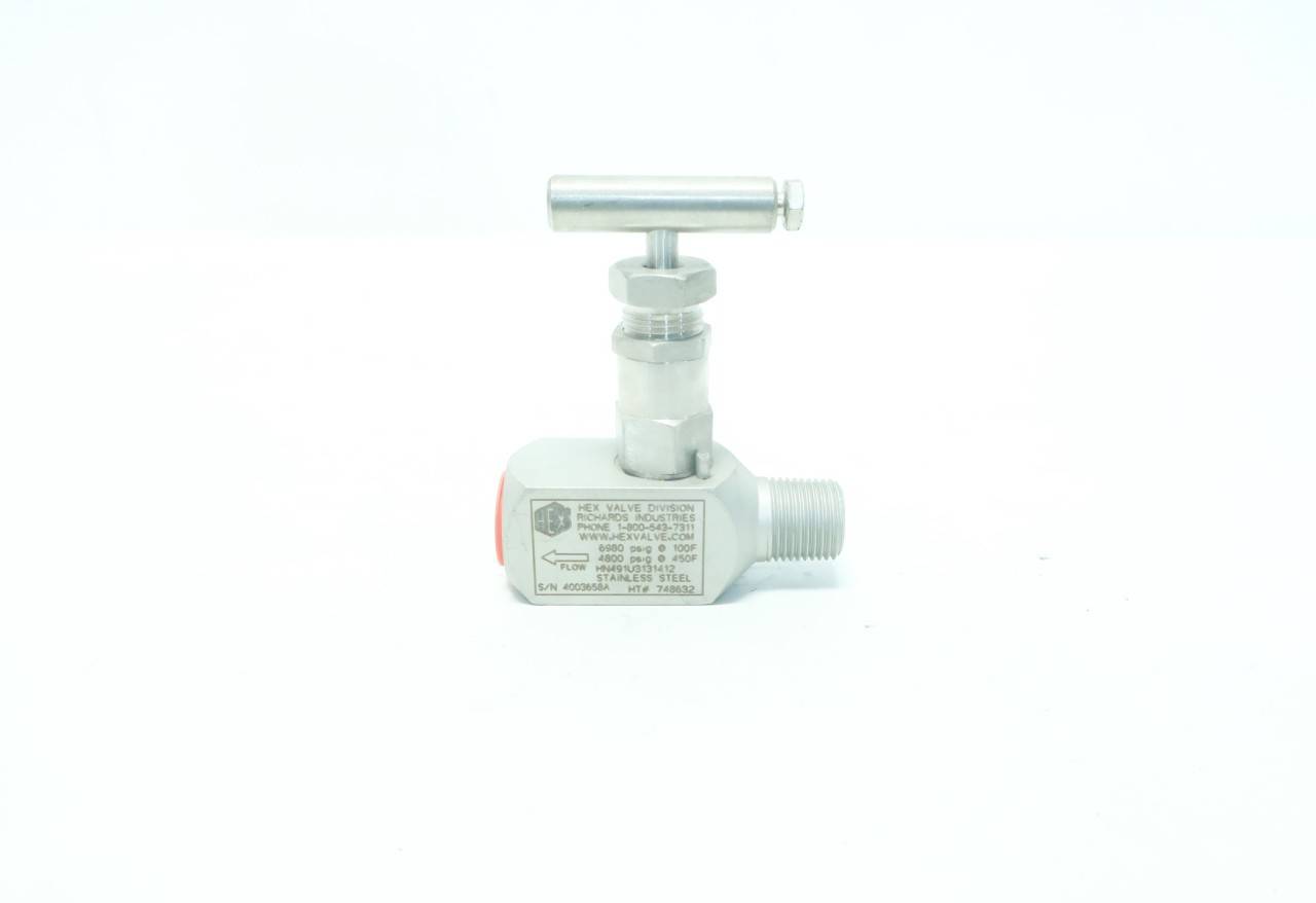 Hex Valve HN491U3131412 Manual Stainless Needle Valve 4800psi 1/2in Npt