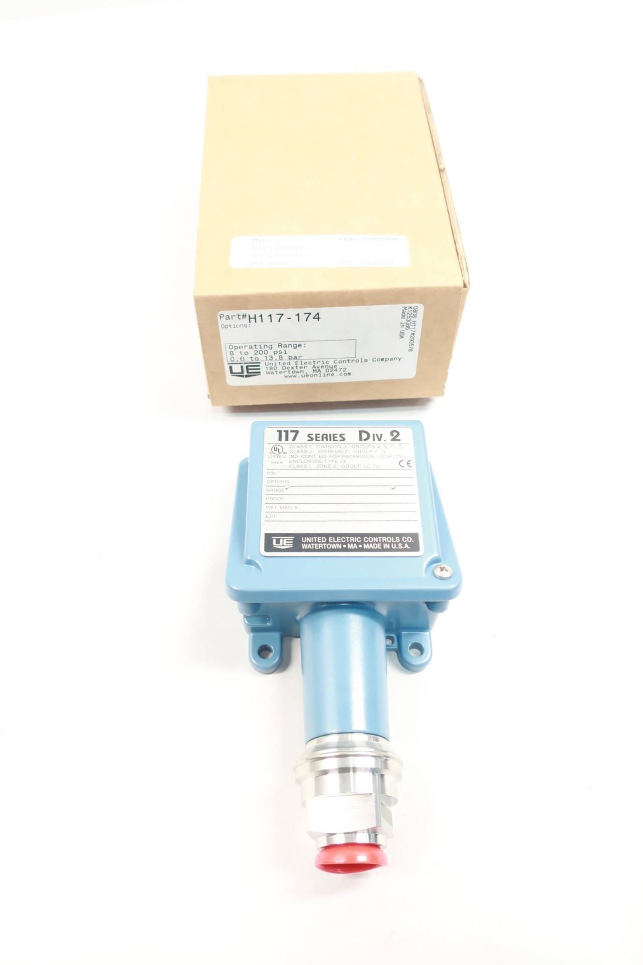 Ue United Electric H117-174 Pressure Switch 1/2in 8-200psi 250v-ac