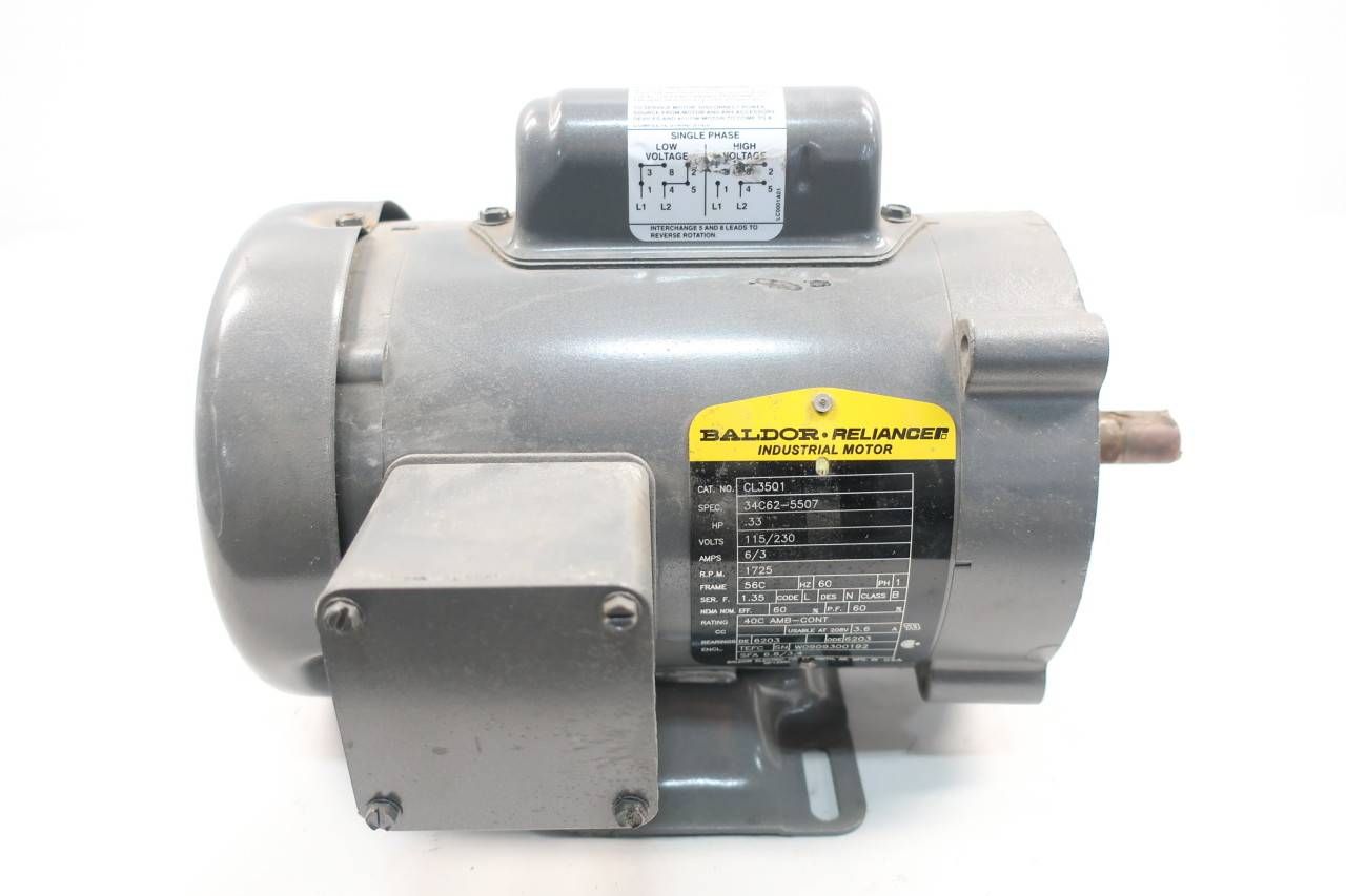 Baldor CL3501 Ac Motor 56c 1ph 0.33hp 1725rpm 115/230v-ac