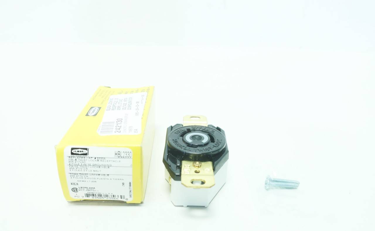 Hubbell HBL2330 Twist-lock 2p 3w 20a Amp 277v-ac Receptacle